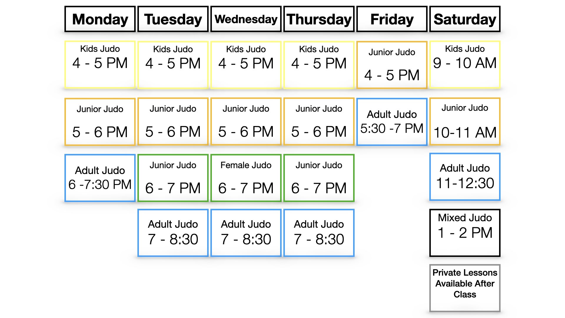 Schedule – Tamayo's Judo
